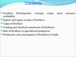 Fertilizer development concept, scope, need, resource availability | PPT