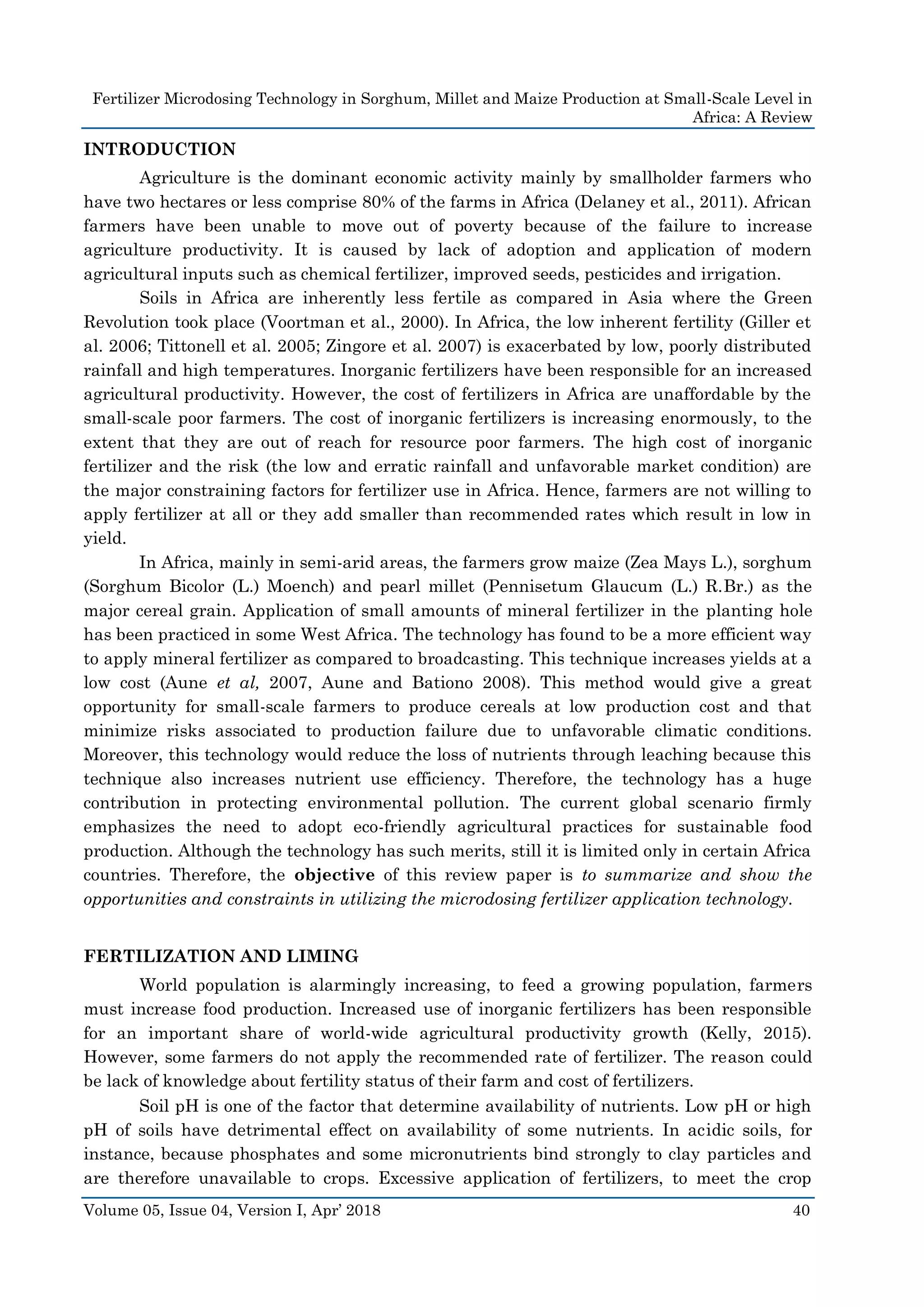 Fertilizer microdosing technology in sorghum, millet and maize production at small scale level ...