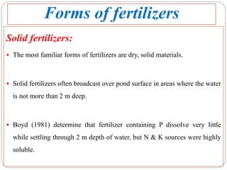 Fertilizers and manures in Aquaculture | PPTX