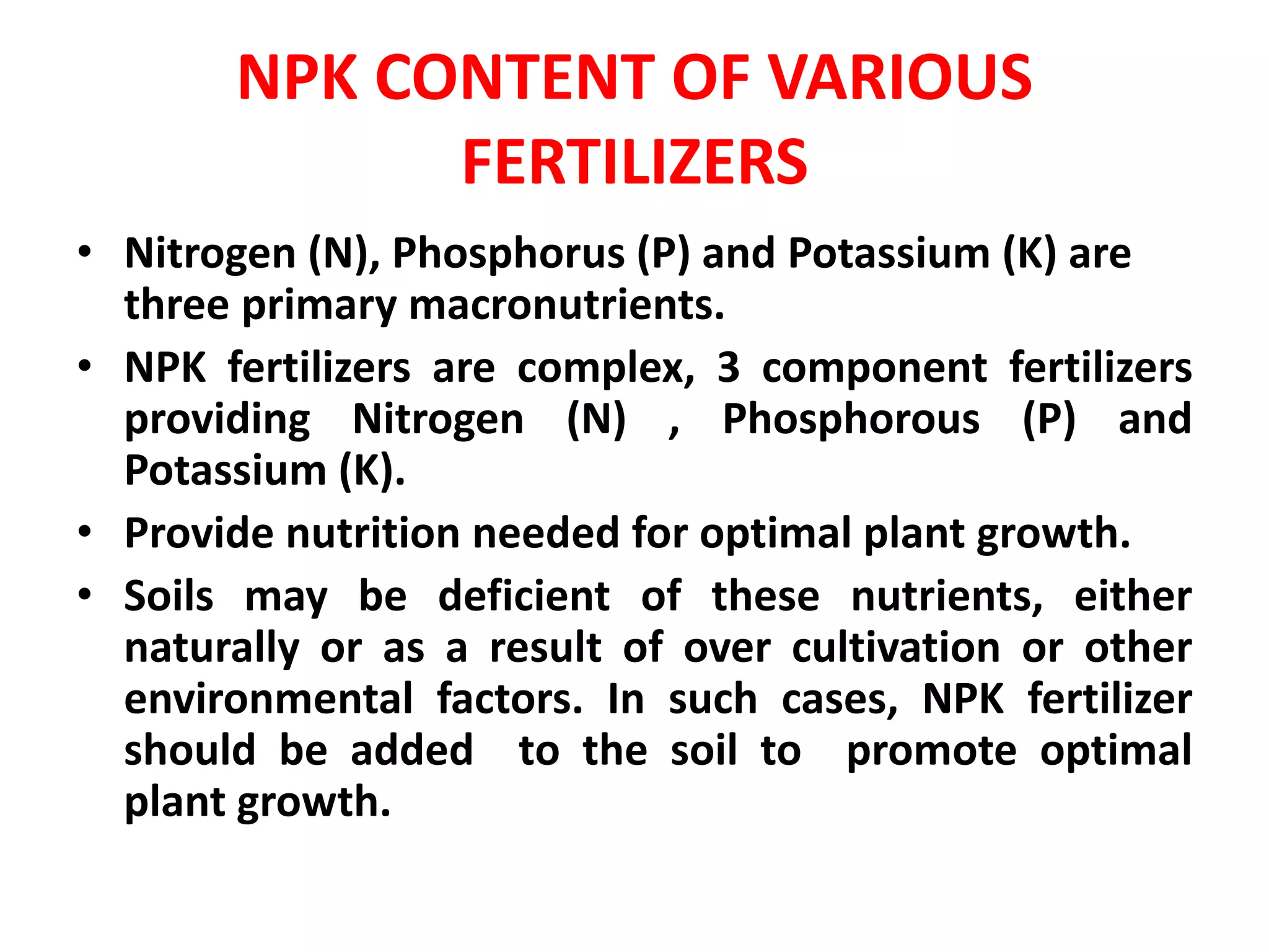 Fertilizers Fertilizer Mixtures And Npk Content Smg Pptx