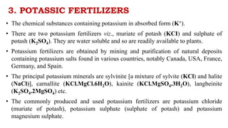 Ferttilizers, definition, types, nature, nutrient content, examples | PDF