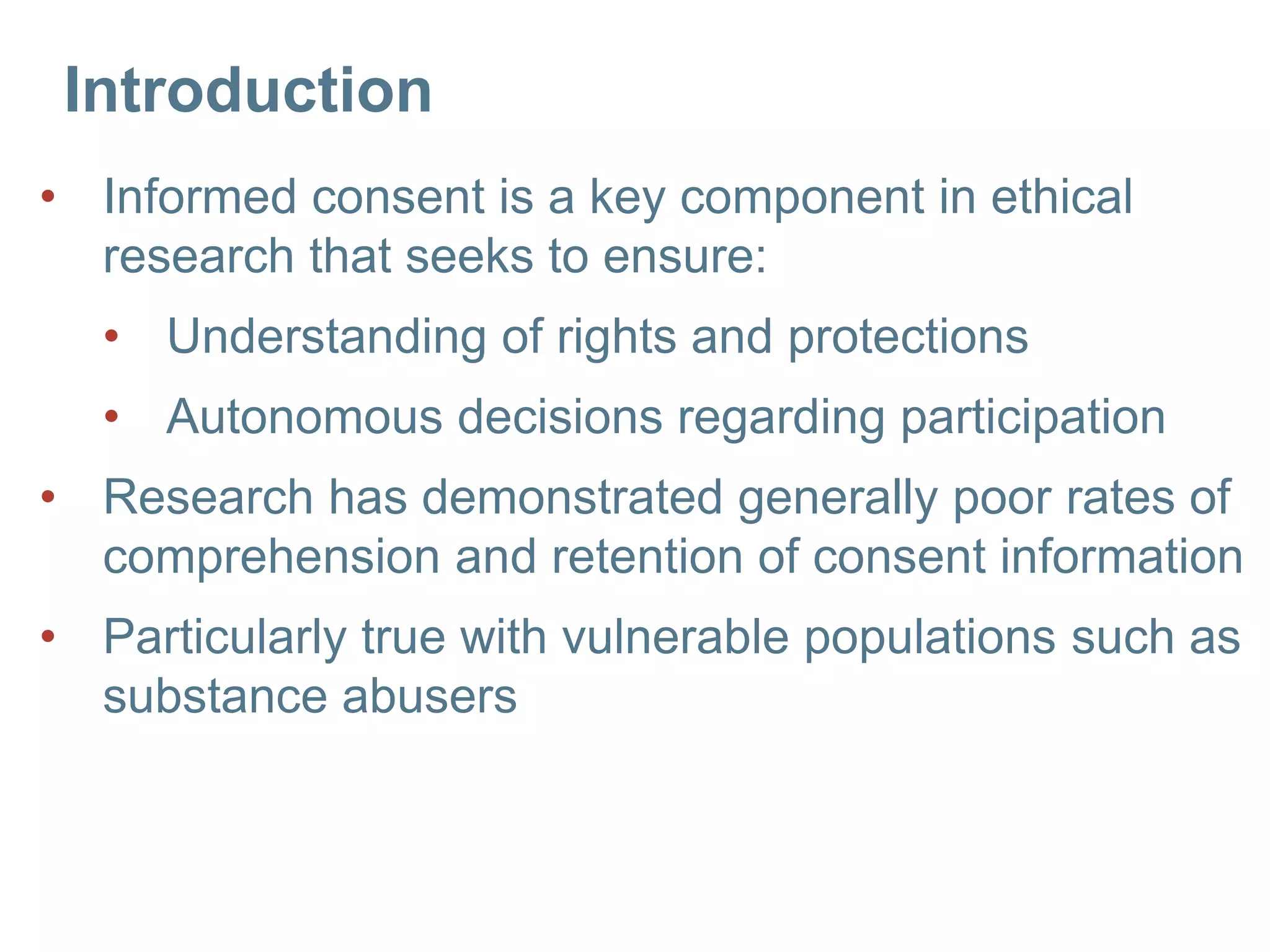 Informed Consent to Research among Individuals with Substance Use ...