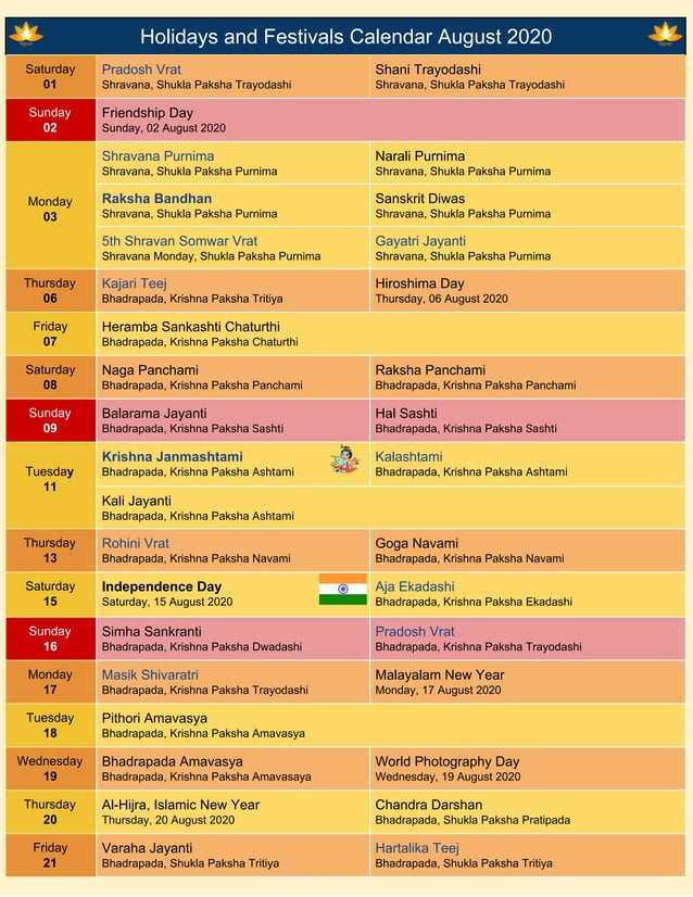 Festival Calendar August 2020 | PDF