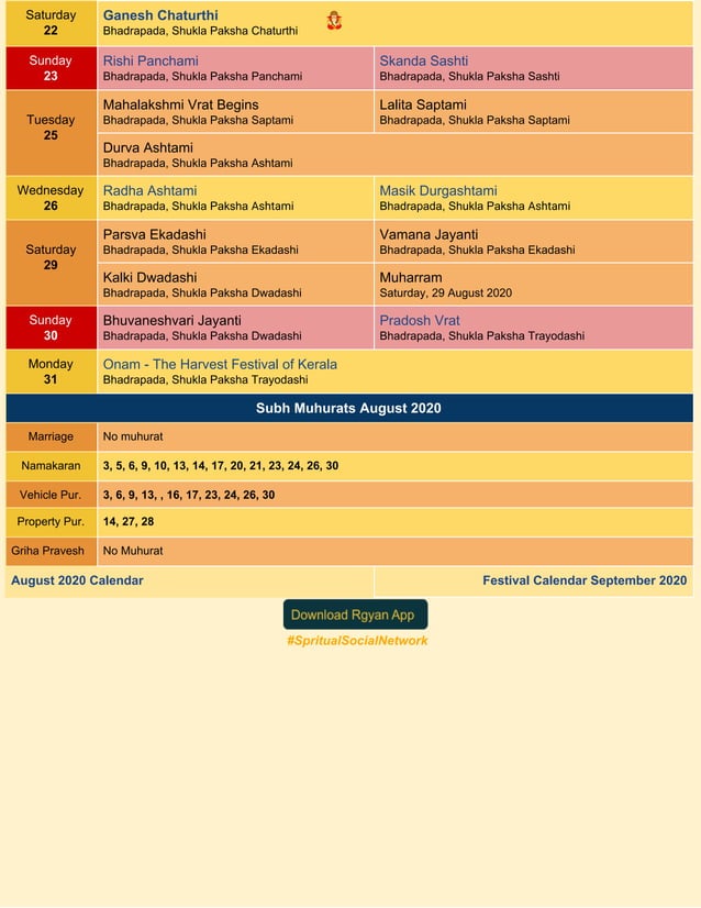 Festival Calendar August 2020 | PDF