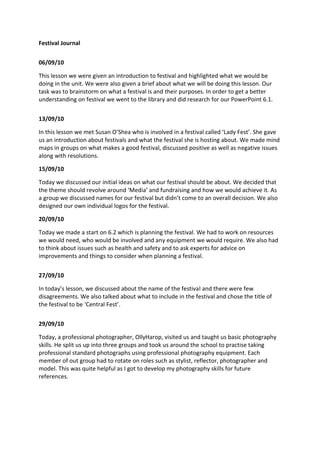 Journal Entry - Festival | DOCX | Photography | Arts and Crafts