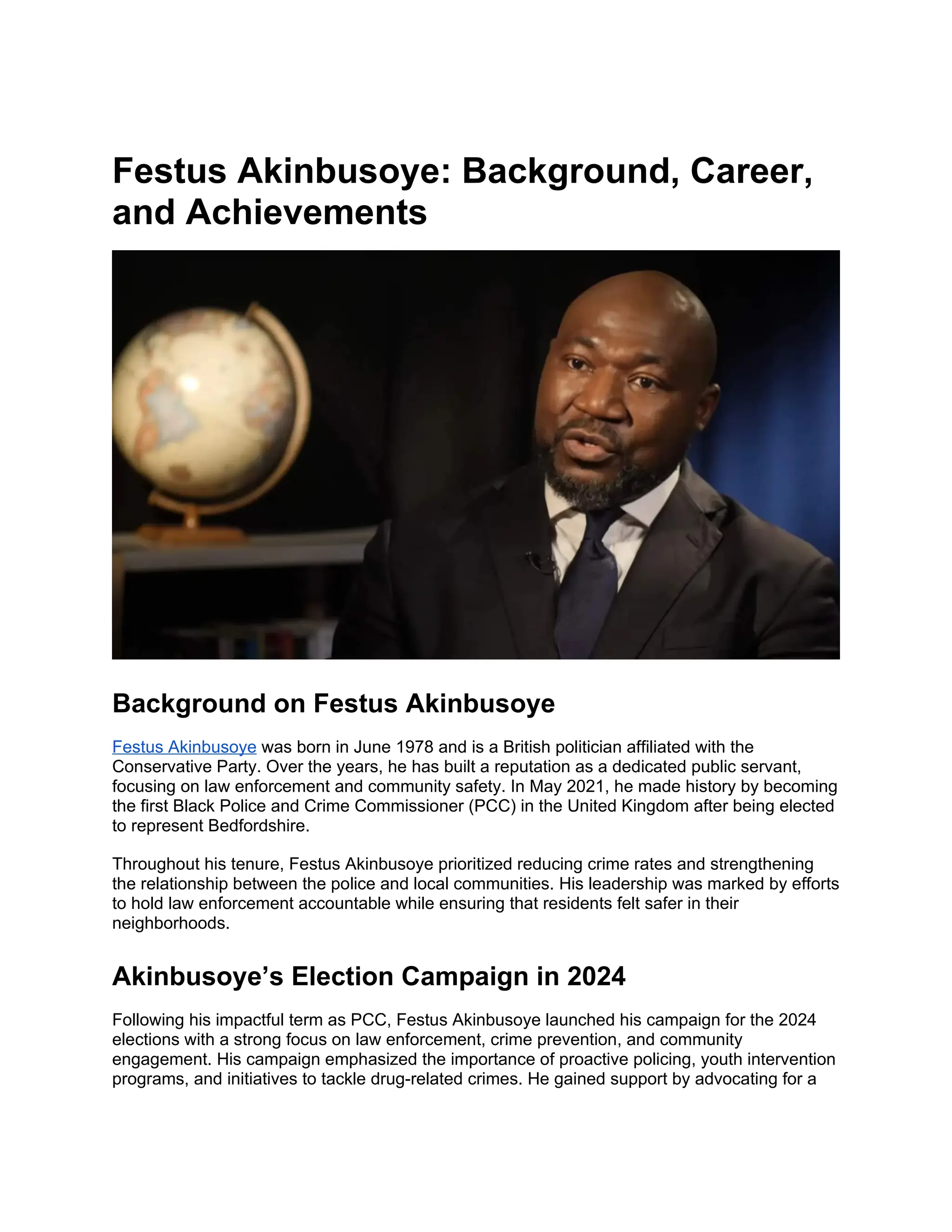 Festus Akinbusoye: Background, Career, and Achievements | DOCX