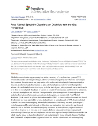 Fetal alcohol spectrum disorders: an overview from the glia perspective ...