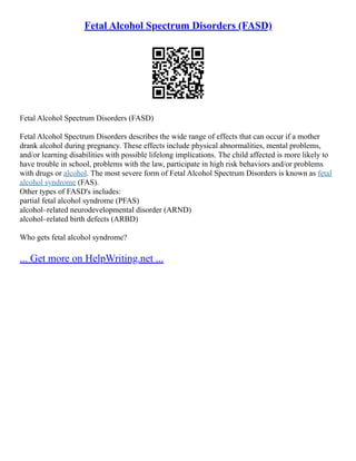 Fetal Alcohol Spectrum Disorders (FASD) | PDF