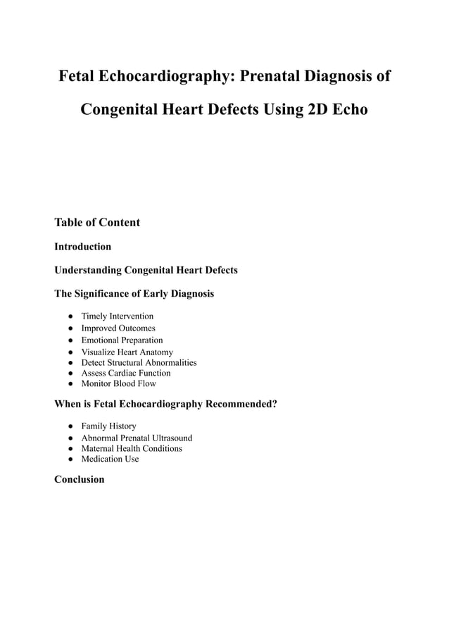 Fetal Echocardiography: Prenatal Diagnosis of Congenital Heart Defects Using 2D Echo | PDF