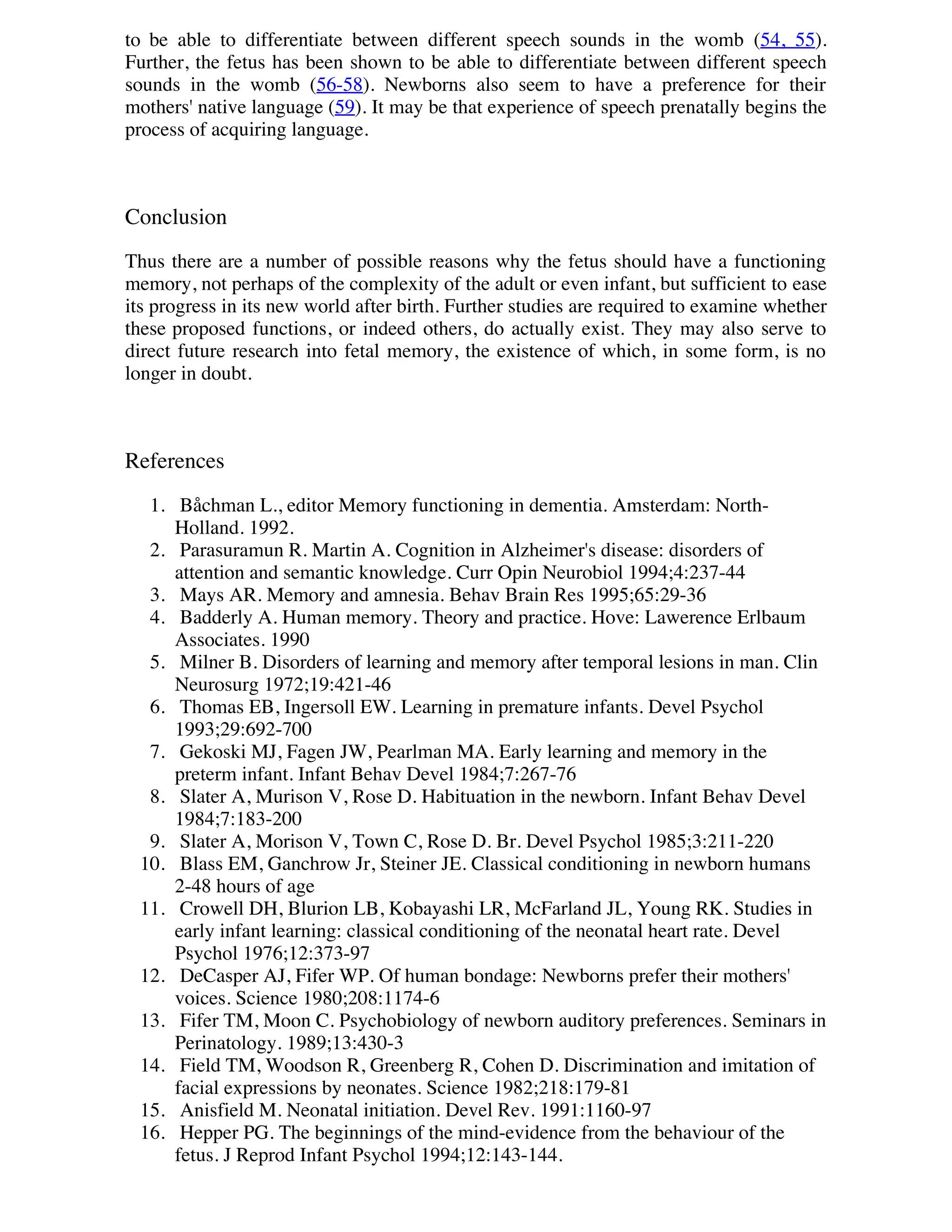 Fetal memory: does it exist | PDF