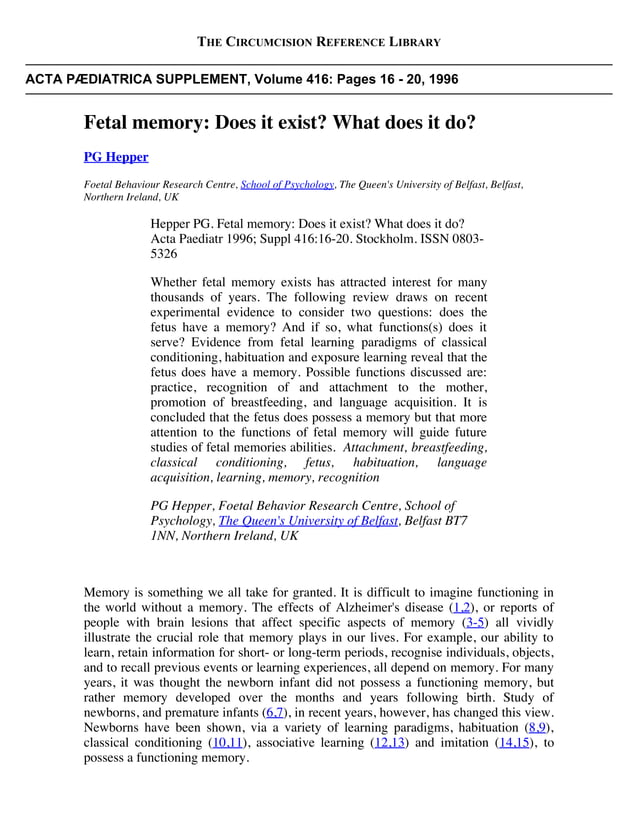 Fetal memory: does it exist | PDF