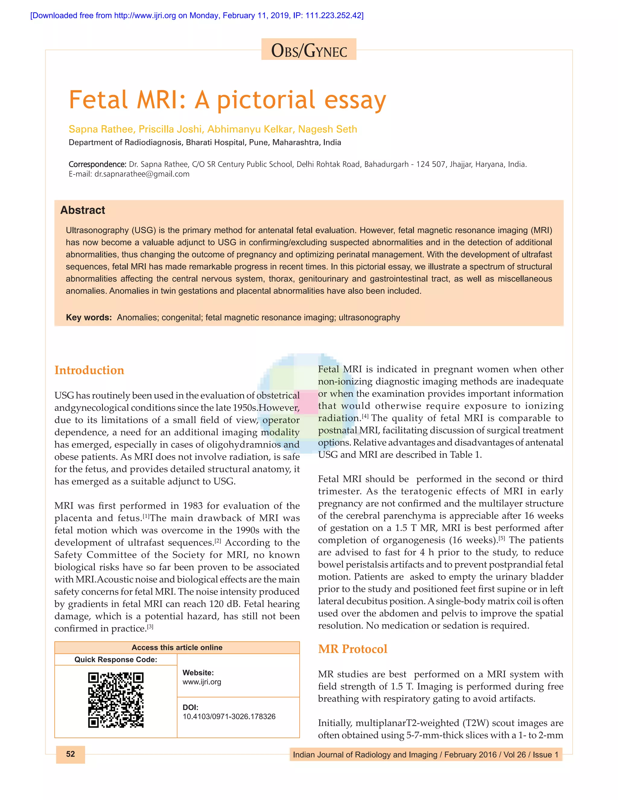 Fetal mri a pictorial essay | PDF