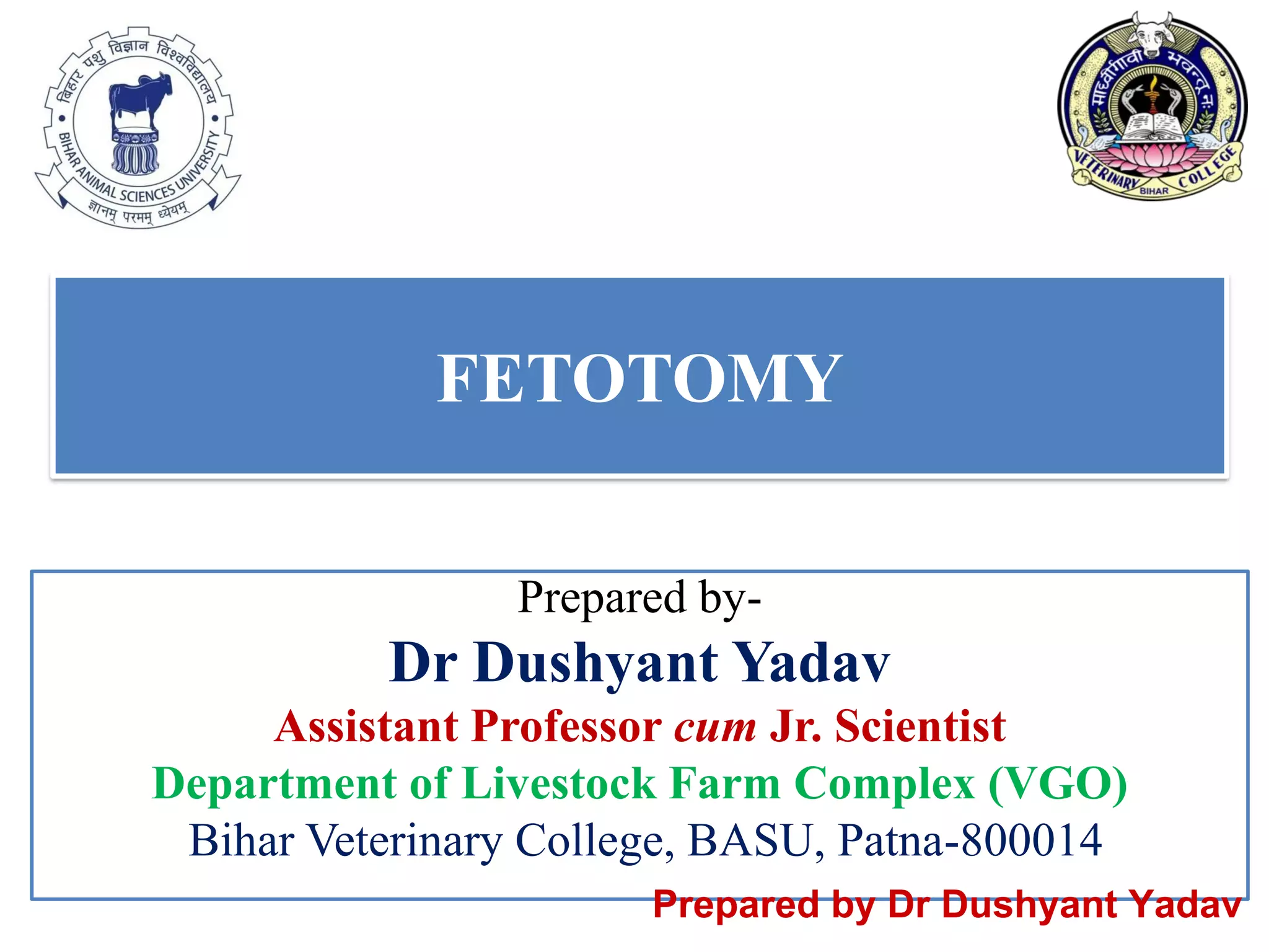 Fetotomy in bovines by Dr Dushyant Yadav BASU, Patna INDIA | PDF ...