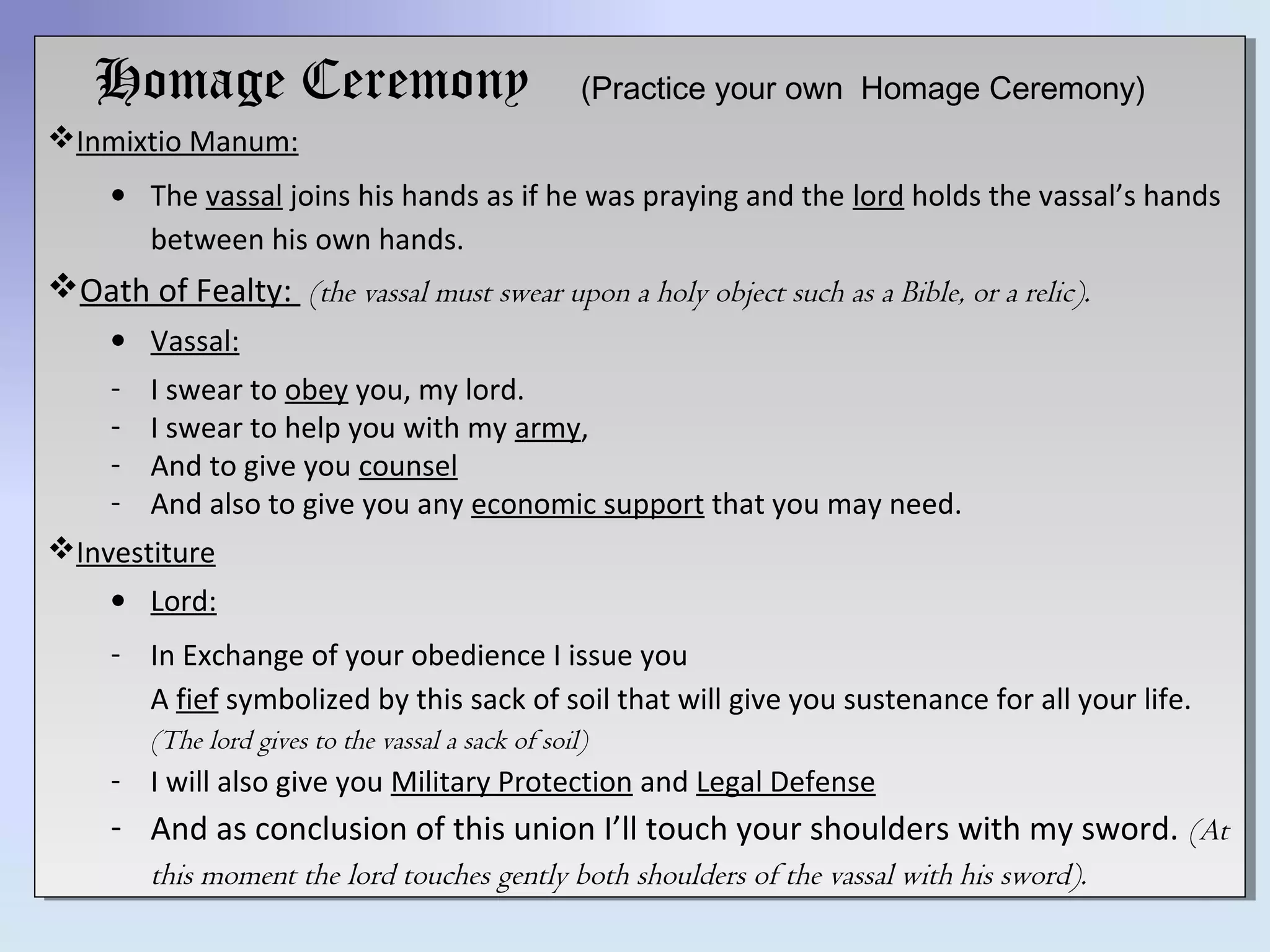 Feudalism and homage ceremony | PPT