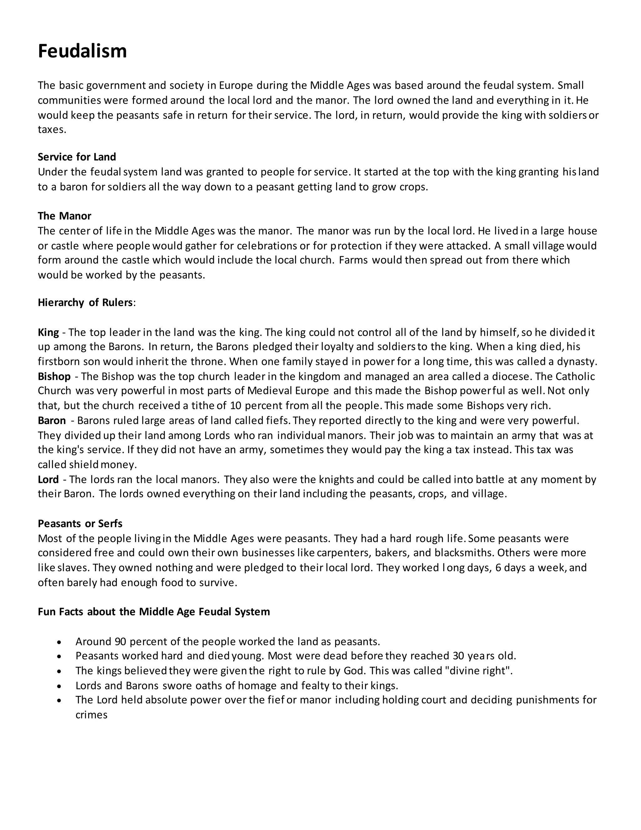 Feudalism reading only | PDF