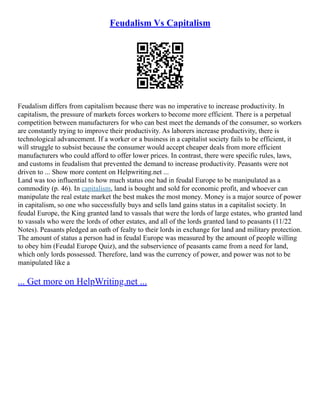 Feudalism Vs Capitalism | PDF