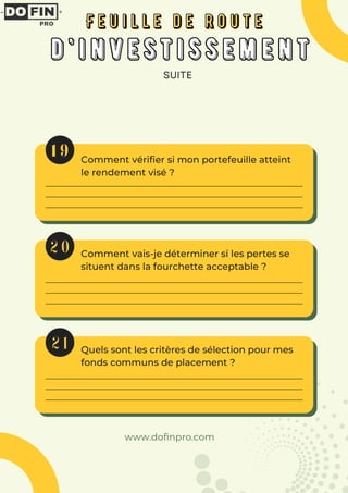 Feuille de route d'investissement Dofinpro | PDF | Personal Investing | Personal Finance