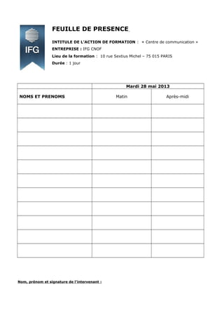 Feuilles de présence