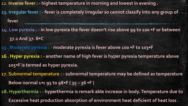 fever introduction, definition, causes, factors affecting, types of ...