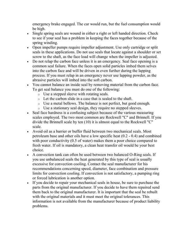 Few Thum Rule of MECHANICAL SEAL | PDF