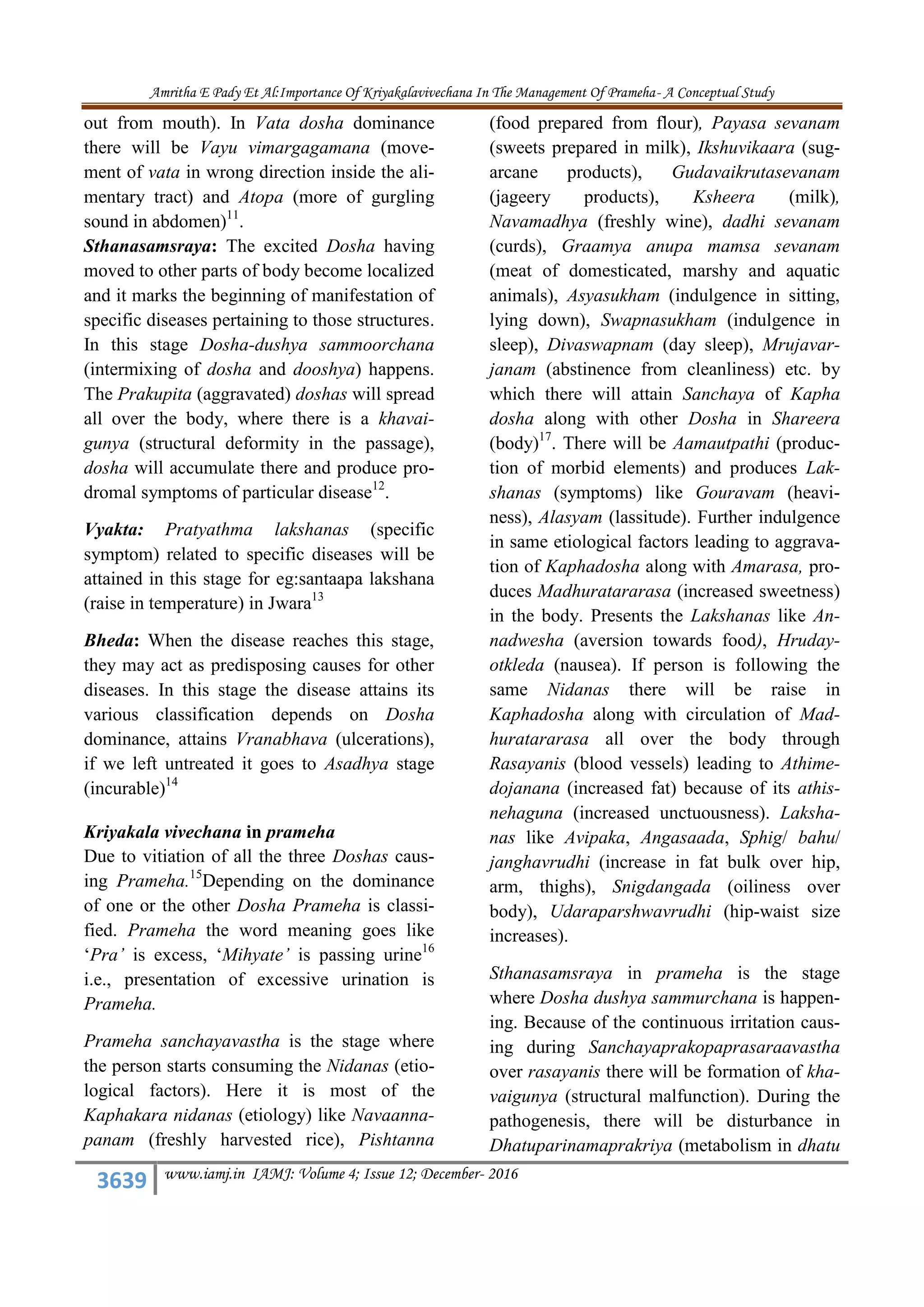 Importance of Kriyakala vivechana in the management of Prameha | PDF