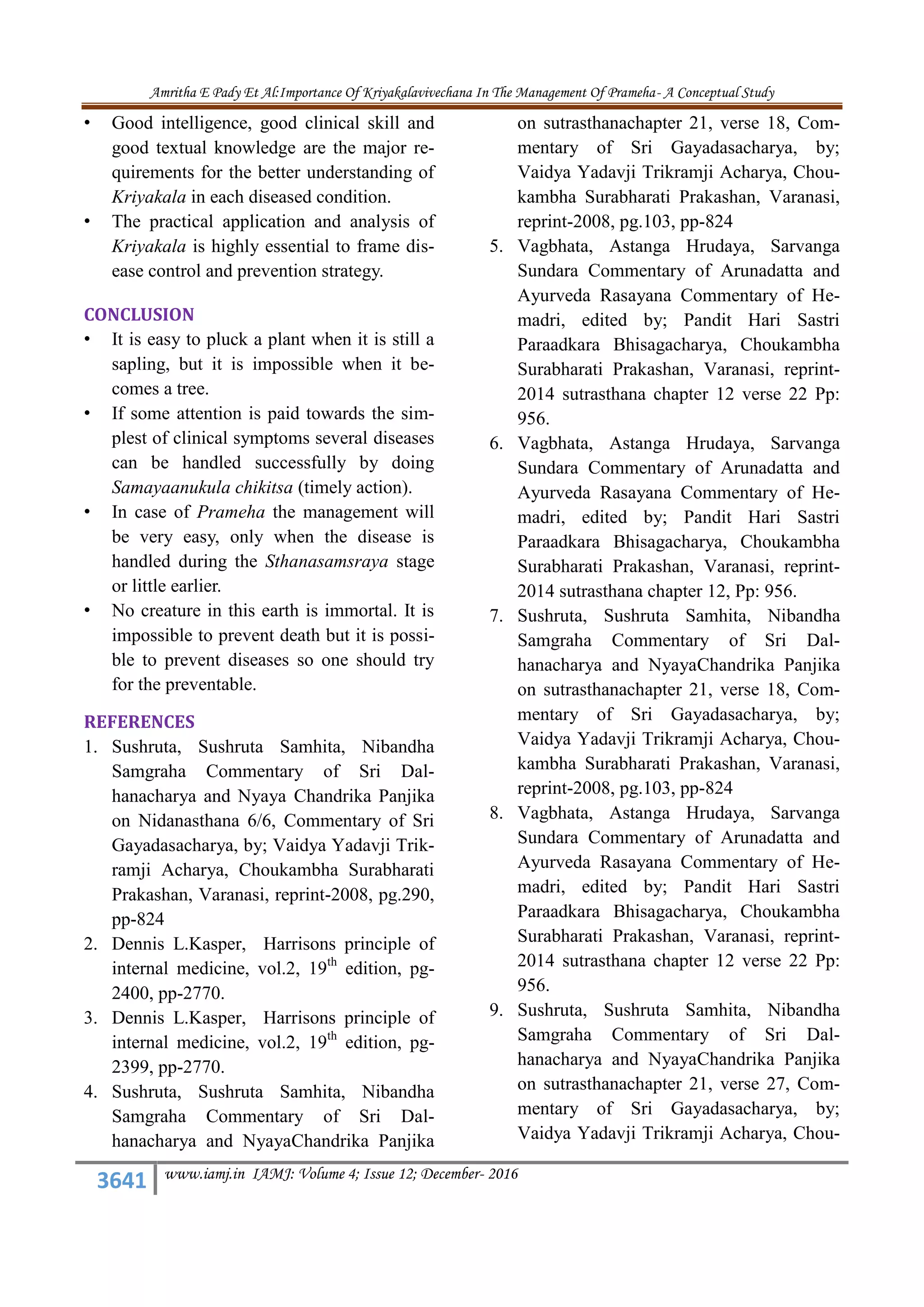 Importance of Kriyakala vivechana in the management of Prameha | PDF
