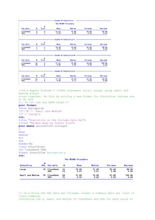Learning SAS With Example by Ron Cody :Chapter 16 to Chapter 20 Solution | PDF | College ...