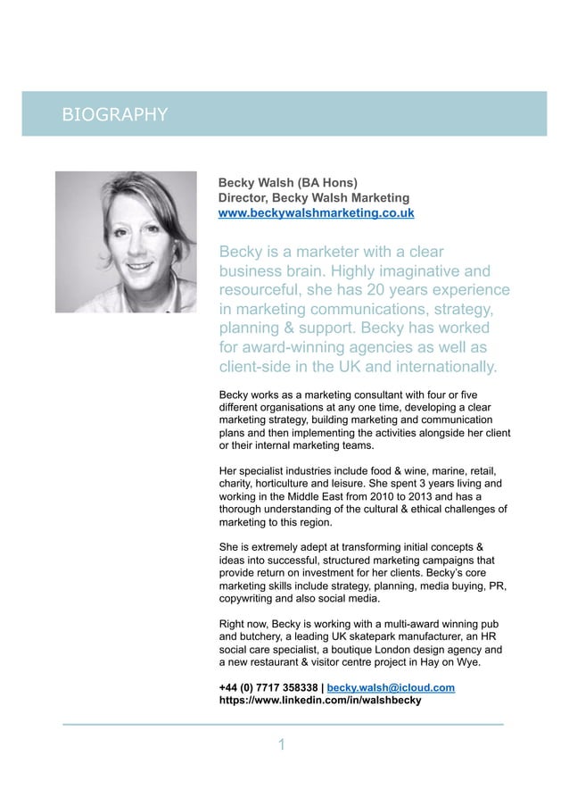 Becky Walsh Work Profile | PDF