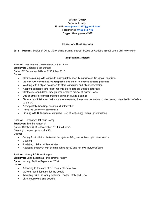 Mandy CV Oct 2015 office | PDF