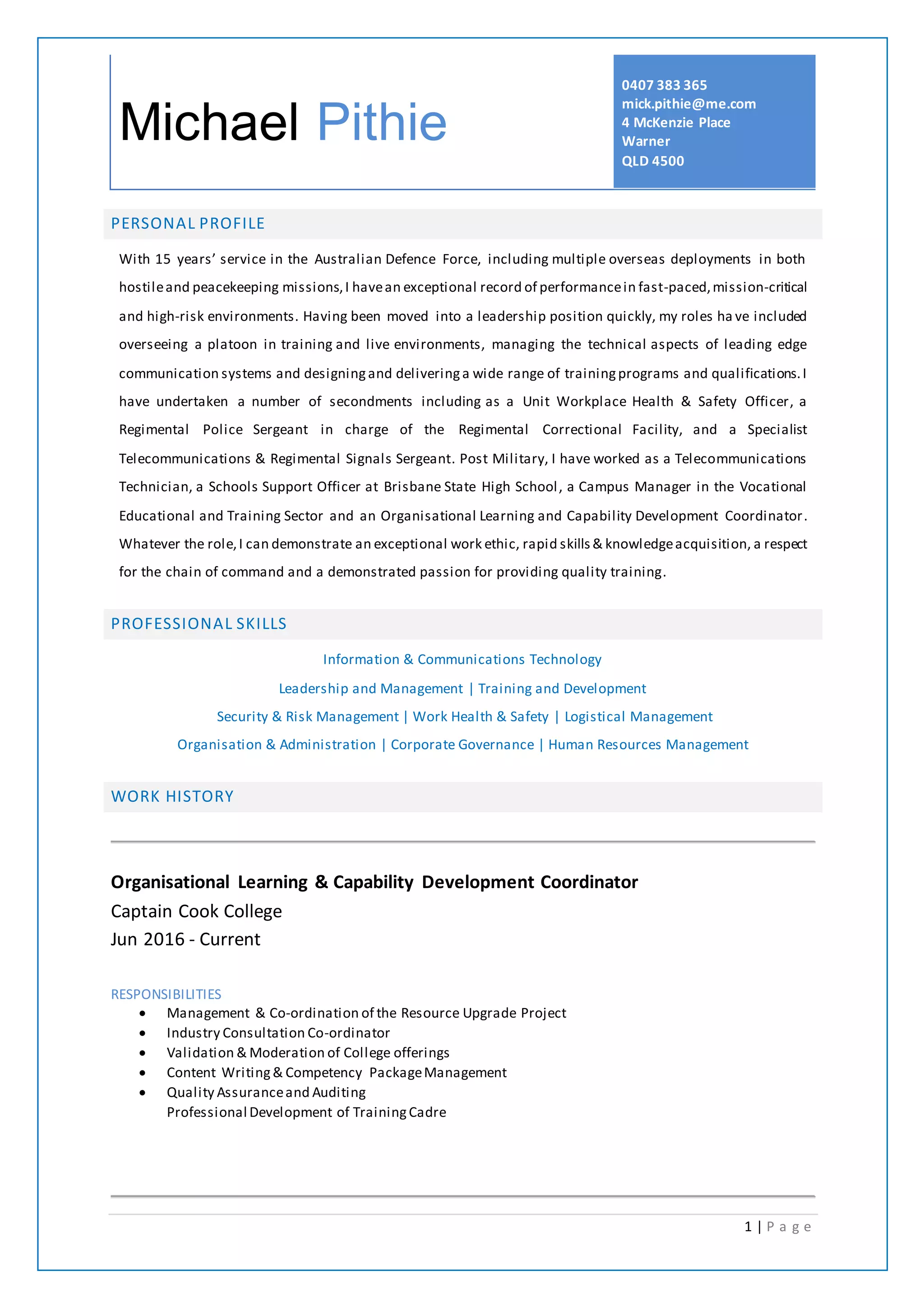 Michael Pithie Resume 2017 | DOCX