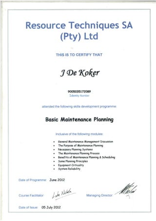 Coloured Basic Maintenance Planning | PDF