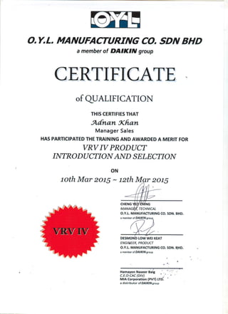 Daikin Certificate | PDF