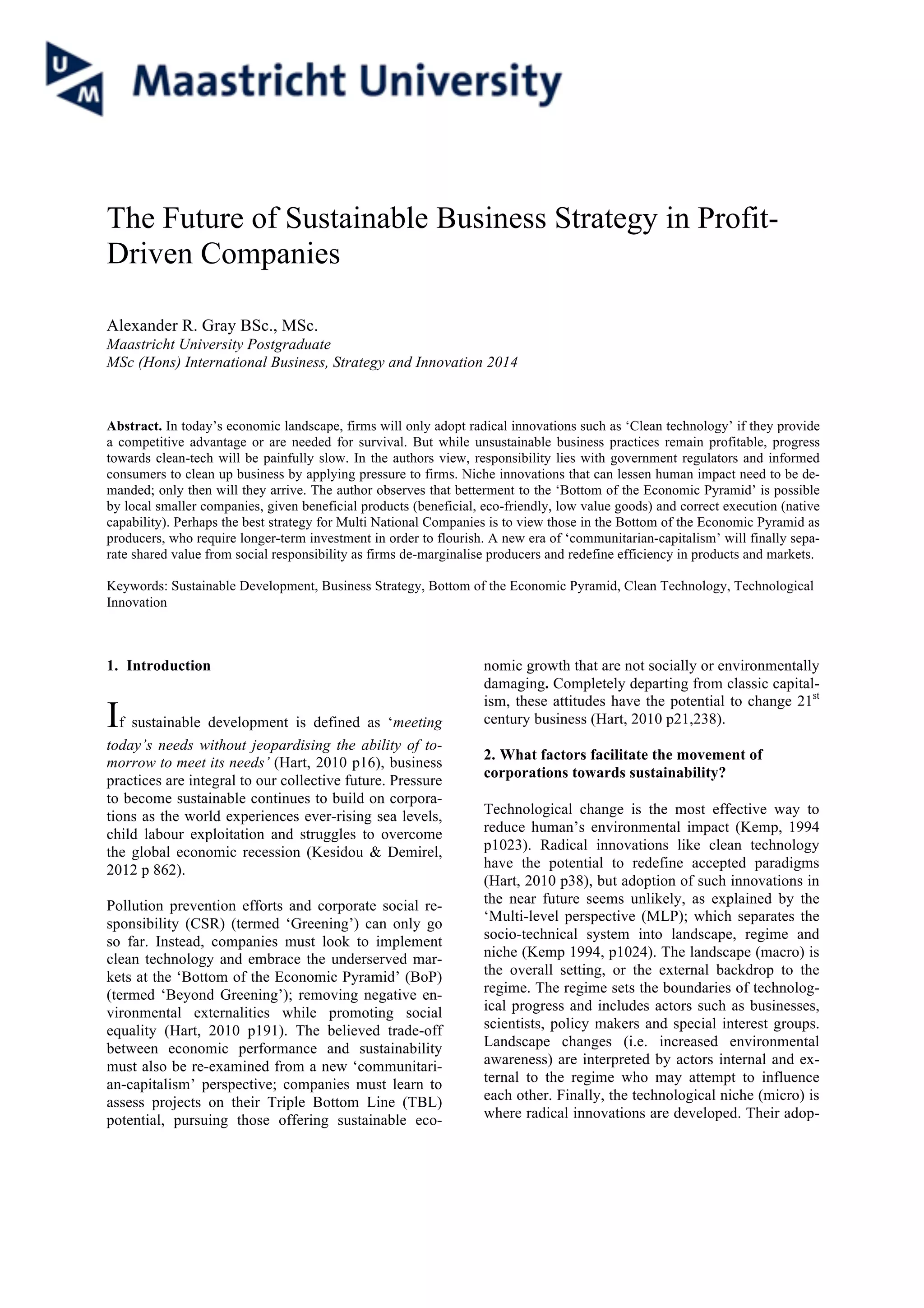 The Future of Sustainable Business in Profit-Driven Companies | PDF