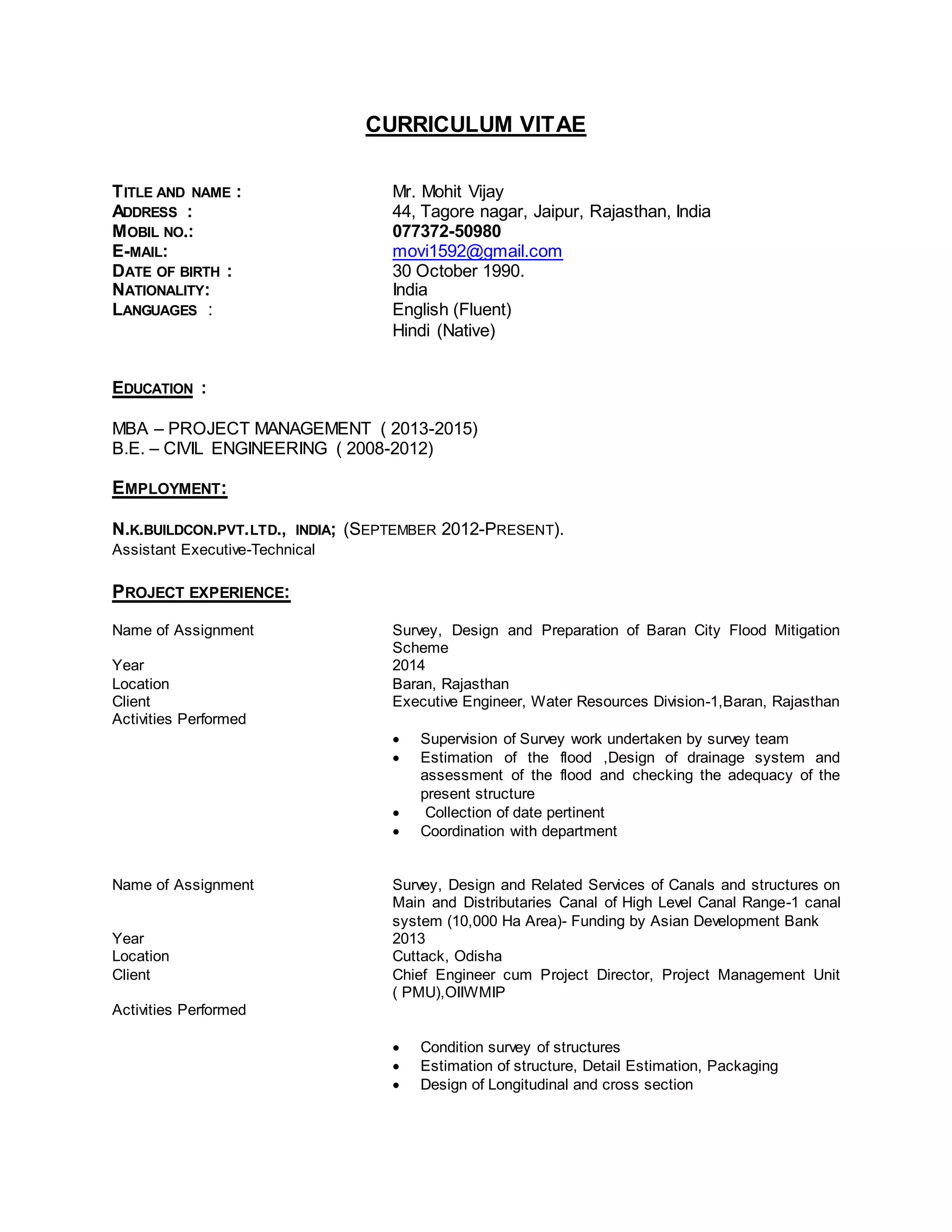 CURRICULUM VITAE-mohit vijay | DOCX