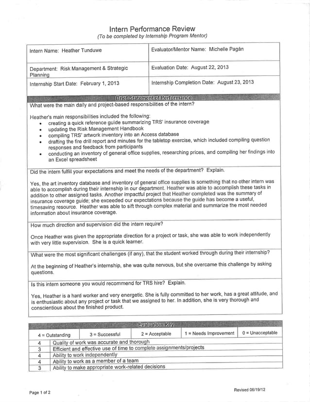 Heather Internship Evaluation | PDF | Careers