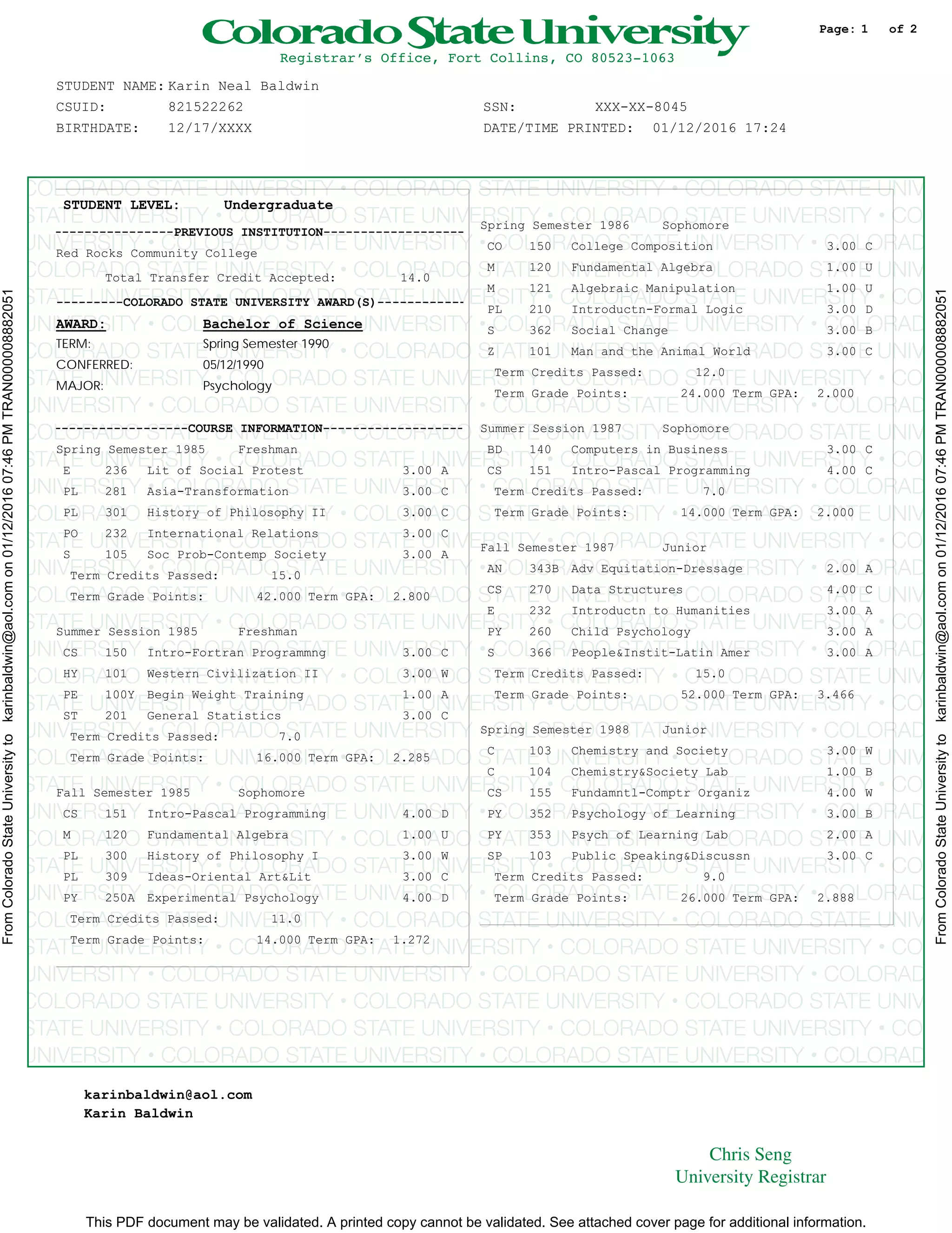 CSU Official Transcript | PDF