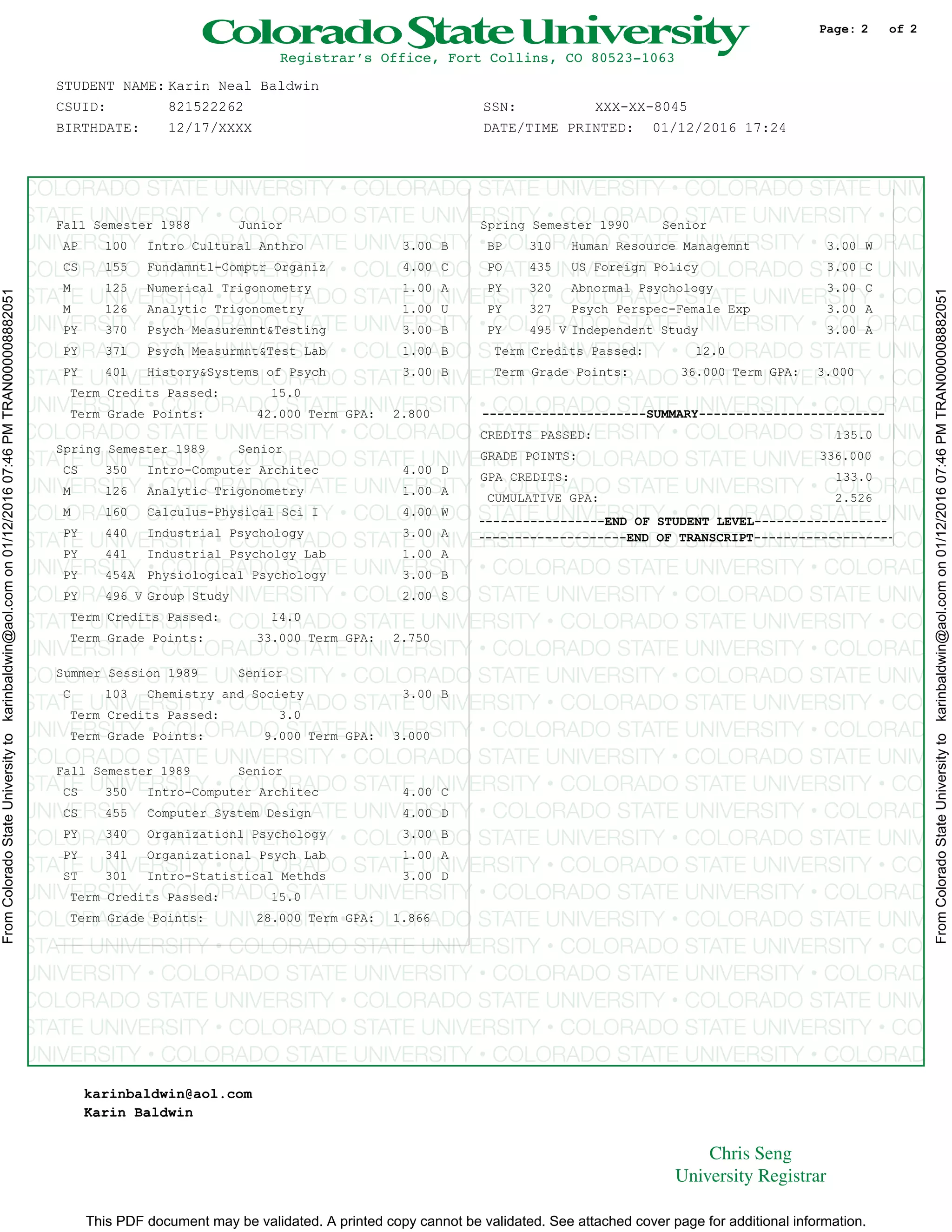 CSU Official Transcript | PDF