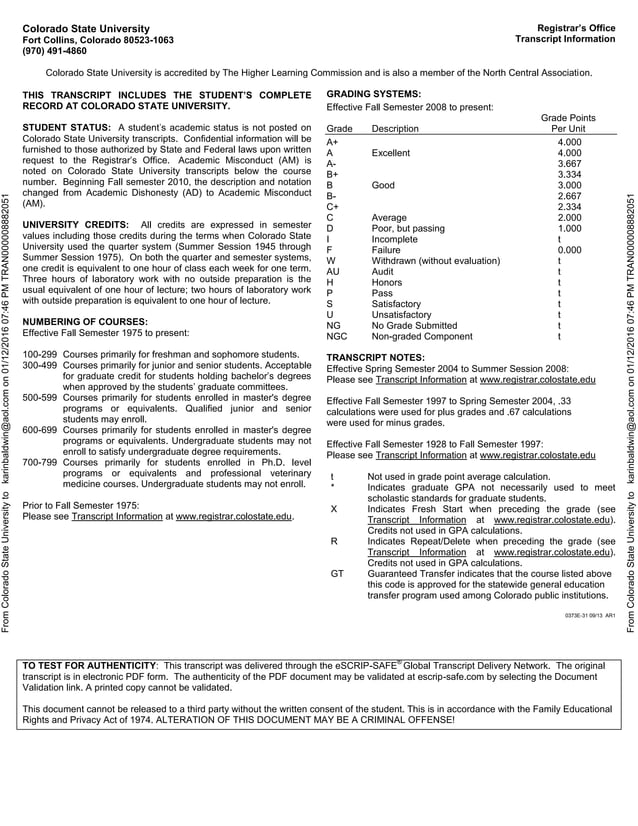 CSU Official Transcript | PDF