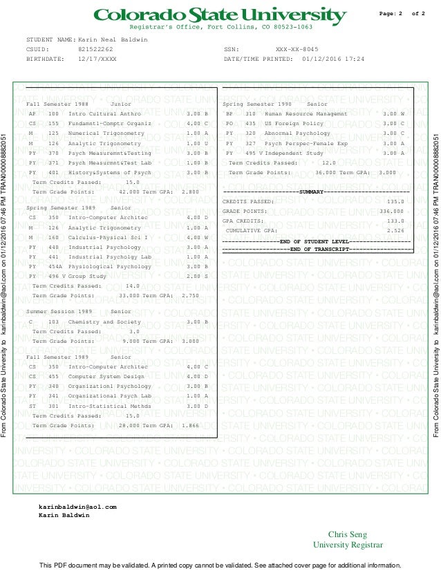 CSU Official Transcript