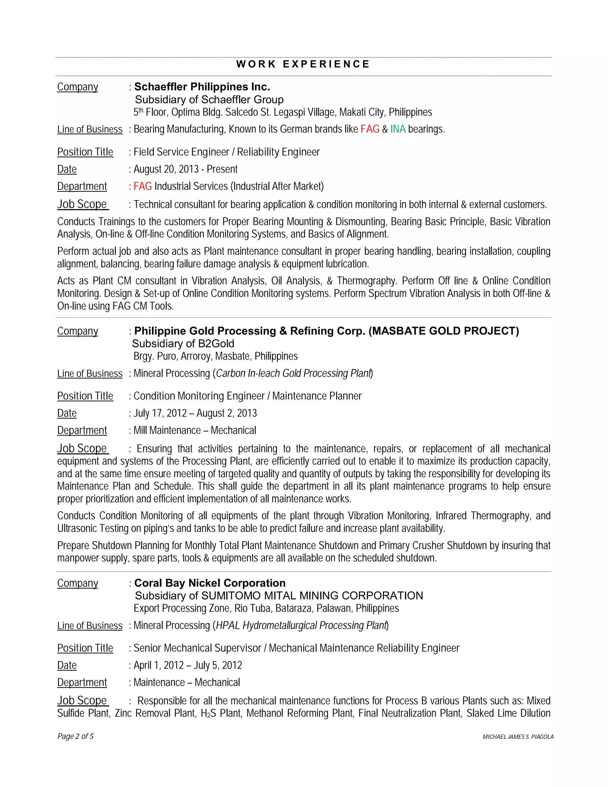 Resume Michael James Piagola | PDF