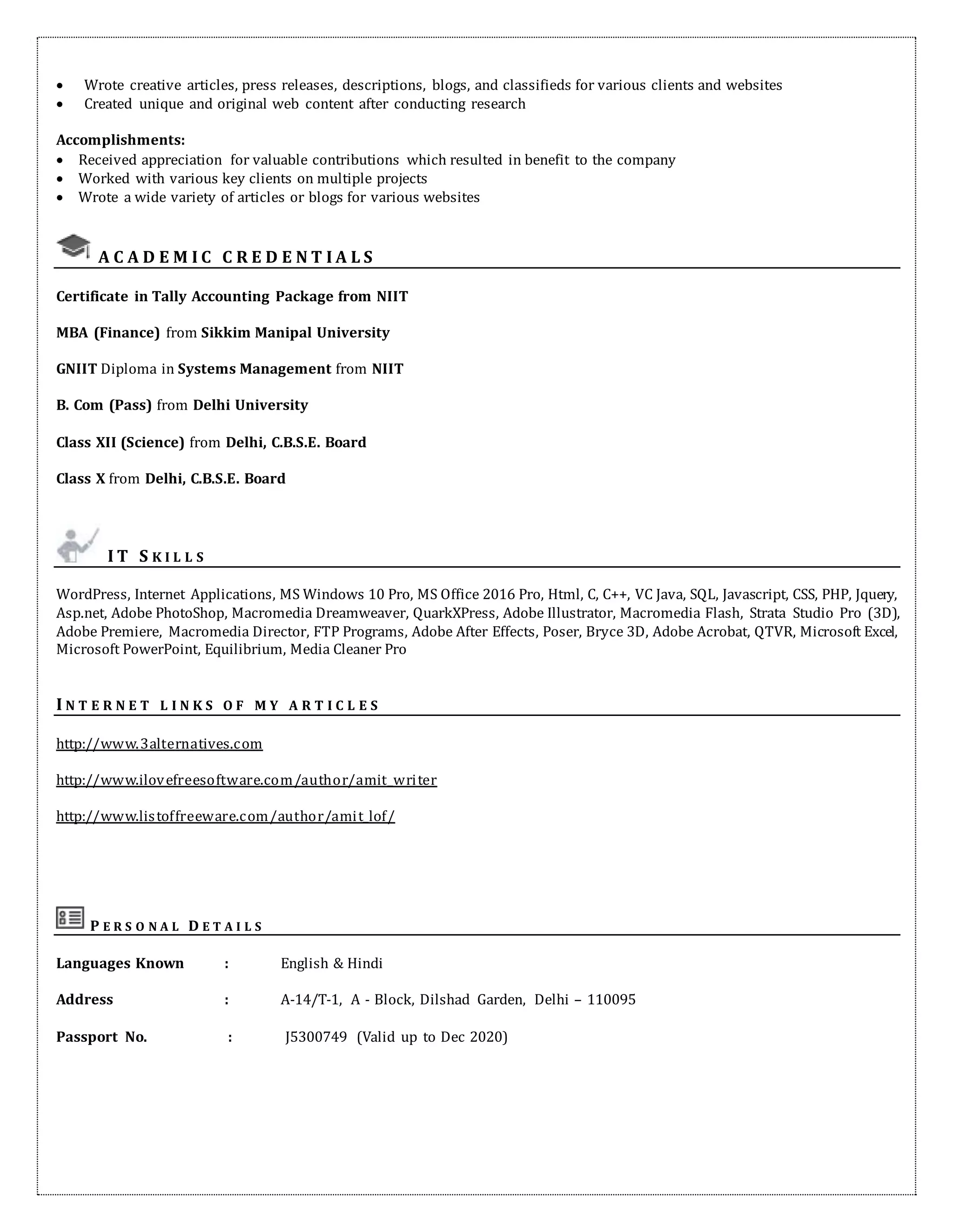 Amit_Biodata | DOCX | Technology & Computing