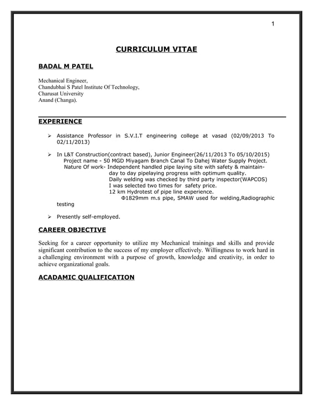 C.V Of Badal Patel.original | PDF