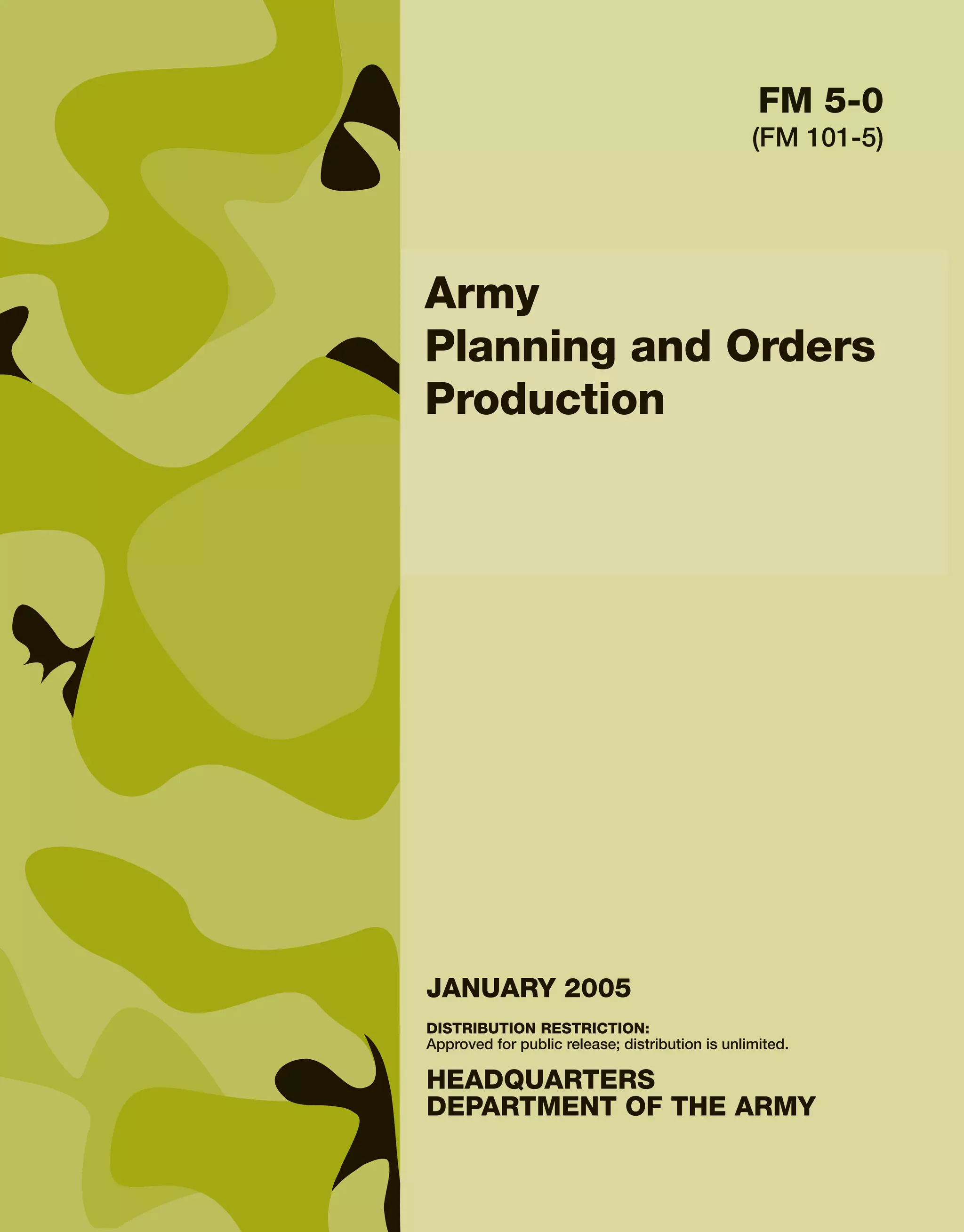 FM 5-0 - Army Planning & Orders Production | PDF