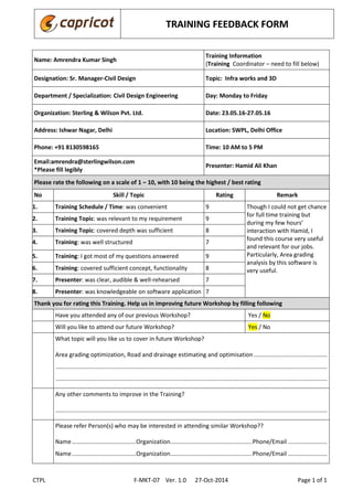 Training Feedback form S&W | PDF