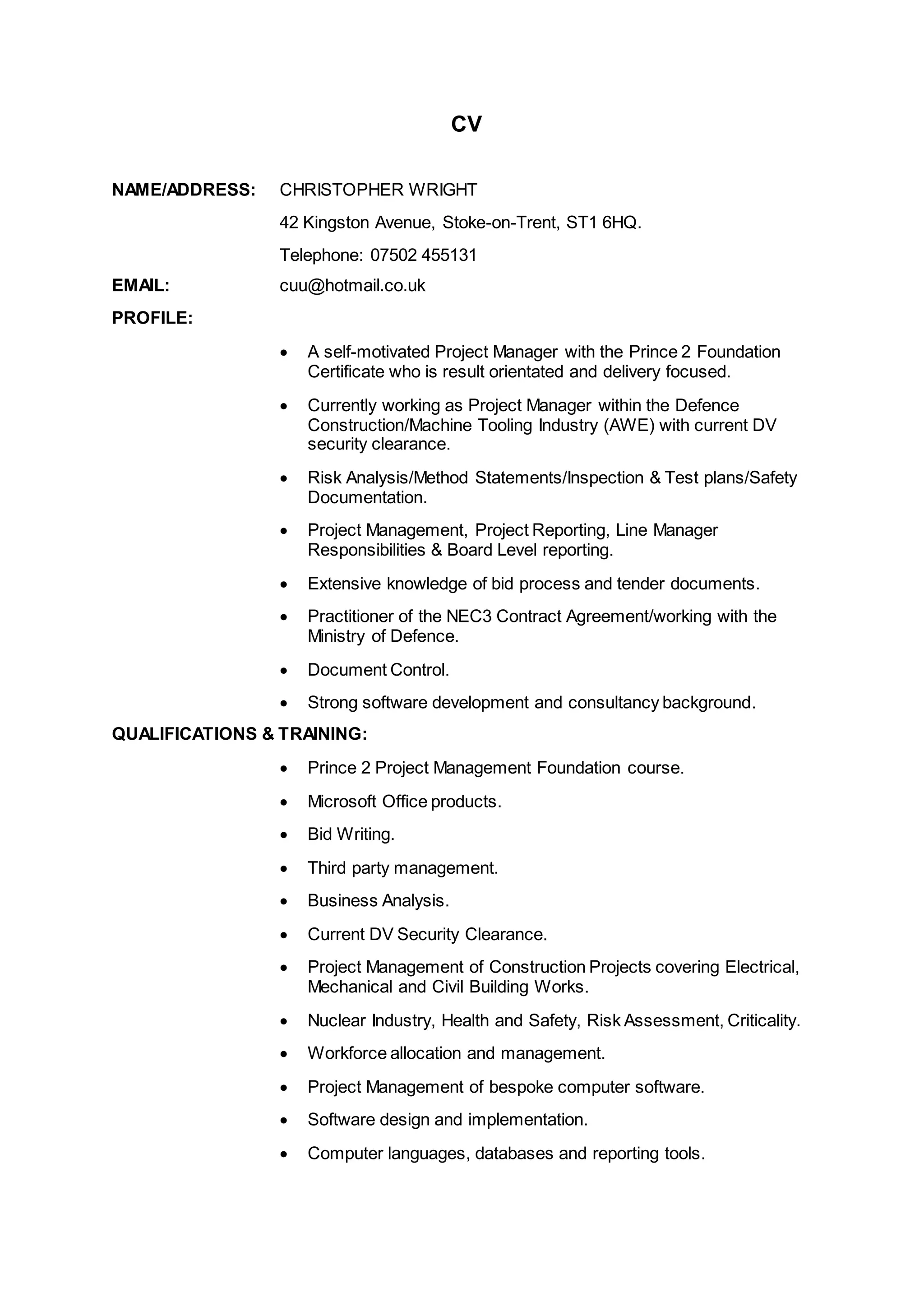 Chris Wright CV December 2015 | DOCX