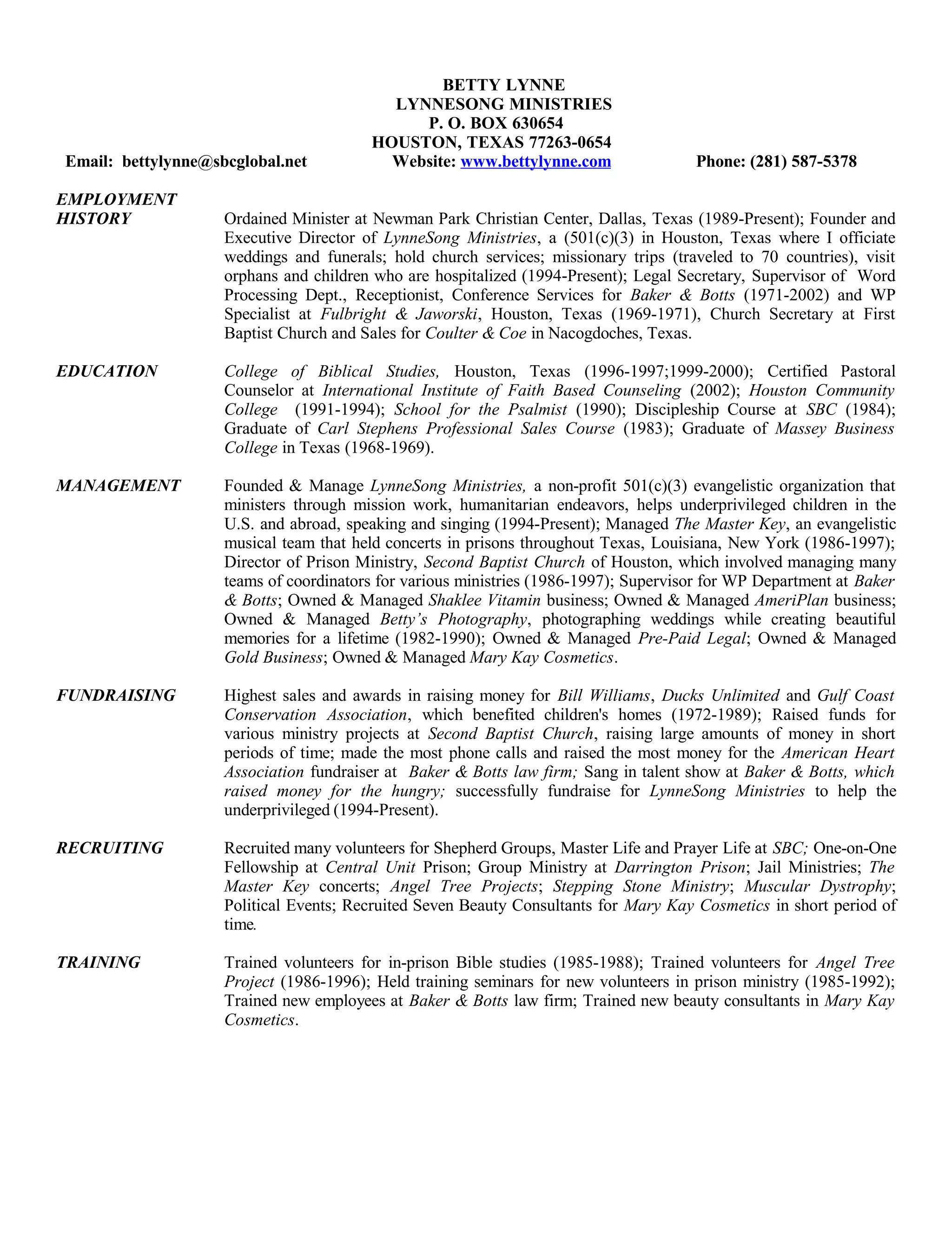 BETTY LYNNE RESUME -2015 (2) | DOC