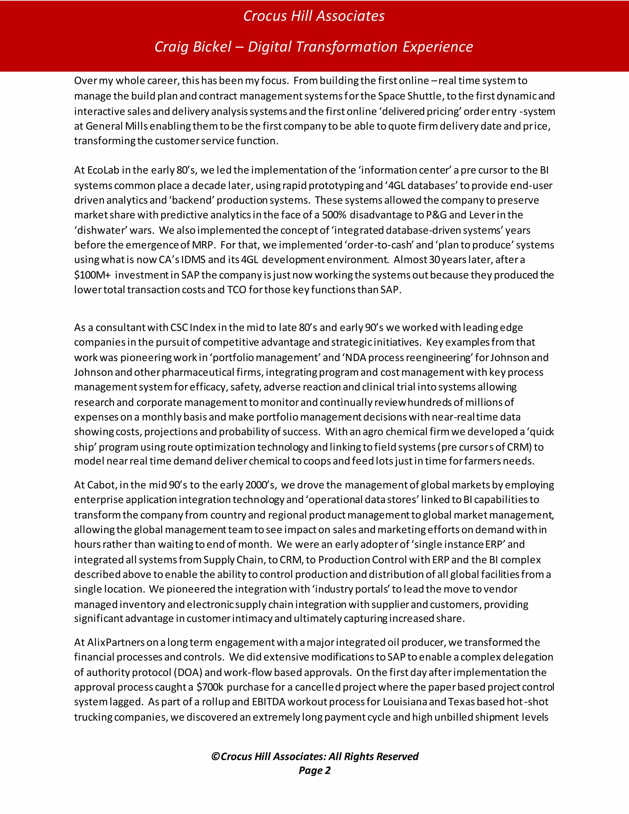 Craig Bickel - Digital Transformation Experience. | DOCX