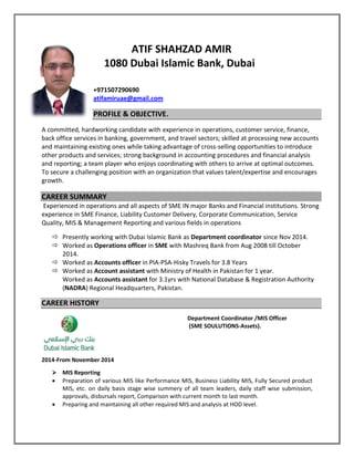 Resume of Atif Amir-Department Coordinator DIB | PDF