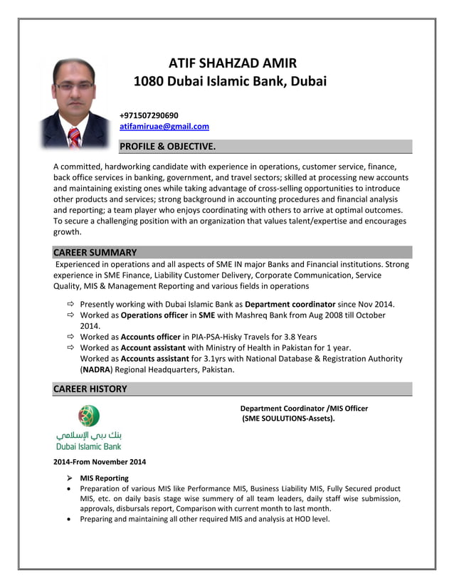 Resume of Atif Amir-Department Coordinator DIB | PDF