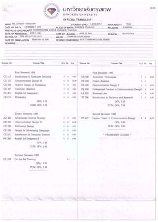 Official Transcript of Record Bangkok University | PDF